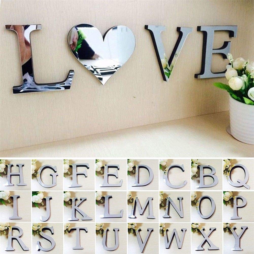 3D Mirror Wall Sticker 26 Letters DIY Art Mural Home Room Decor Acrylic ...