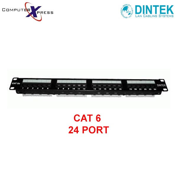 Dintek Cat.6 19" Modular Patch Panel 24 Ports, 1U, loaded Cat.6 ...