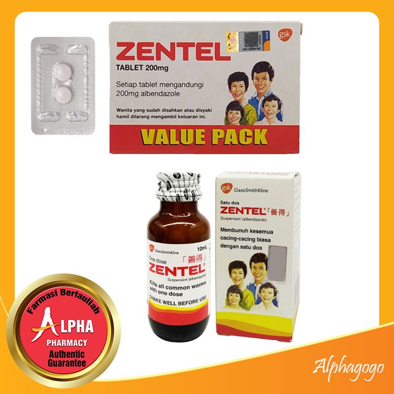 Zentel Tablets 200mg (2 Tablets) / Zentel Suspension 400mg 10ml (Single ...