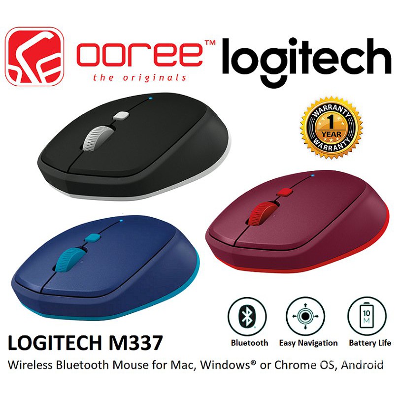 LOGITECH M337 BLUETOOTH WIRELESS LASER MOUSE COMPACT MOBILE DESIGN CURVE SHAPE WITH RUBBER GRIP ...