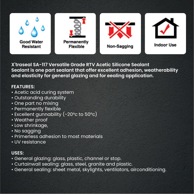 Xtraseal SA-117 All Purpose RTV Acetic Silicone Sealant Versatile Grade (Clear / White / Black ...