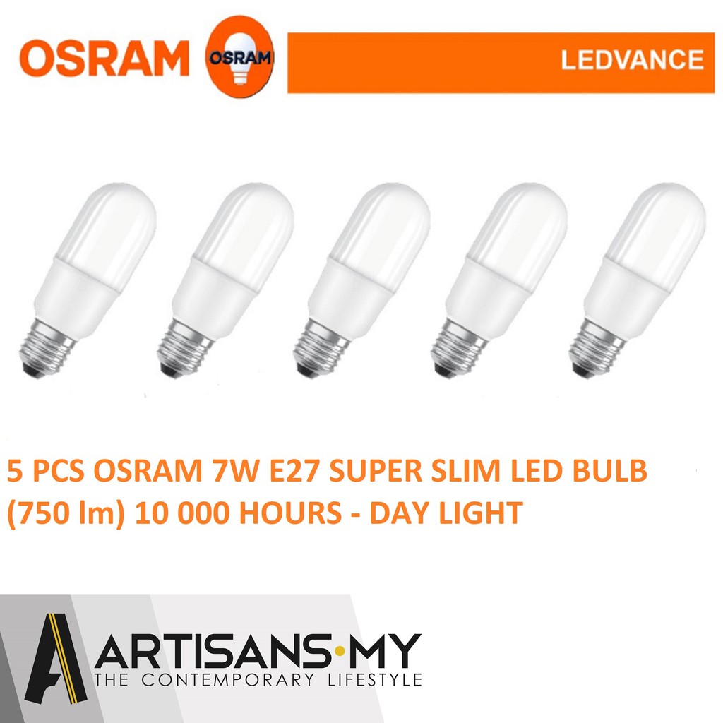 5 PCS OSRAM 7W E27 220-240V Super Slim LED Bulb 6500K Day Light (750 lm ...