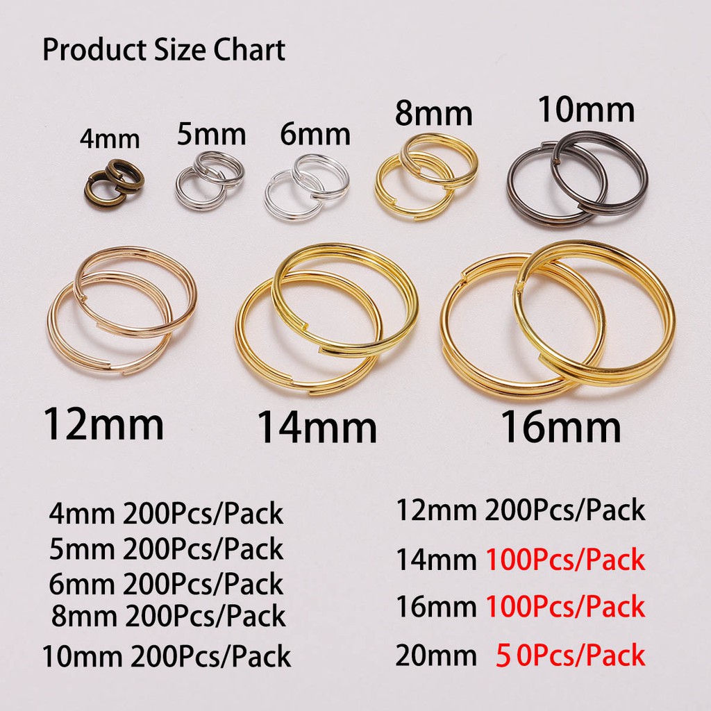200Pcs Double Loop Split Rings Mixed Sizes 4-20mm Silver Gold ...