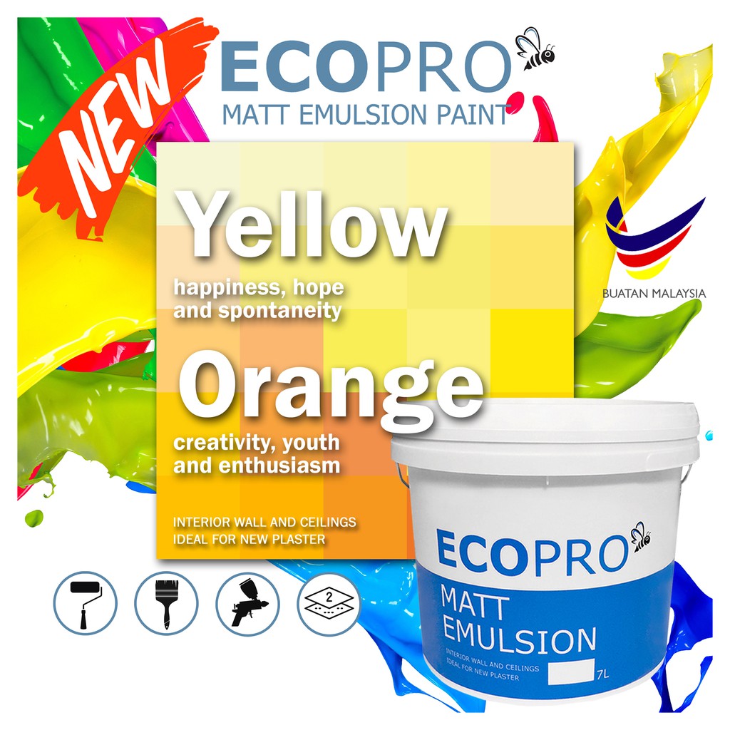 7L ECOPRO MATT EMULSION PAINT FOR INTERIOR ( YELLOW & ORANGE ) READY ...