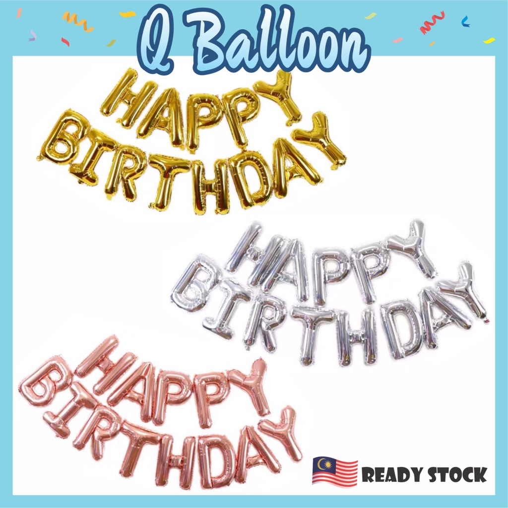 (LETT1) 13 Alphabets HAPPY BIRTHDAY Foil Balloon Set Various Colors 16 ...