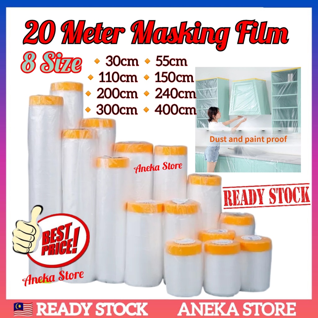 🔥20M🔥 Plastic Masking Film Protective Cover Funiture Wall Car Painting ...