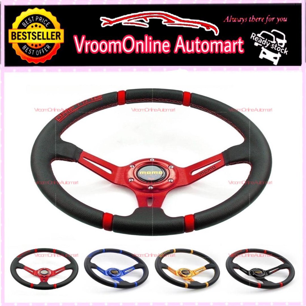 MOMO / RALLIART STEERING Deep Dish GRED A Leather Racing Steering Wheel 14"inch 350mm | Shopee ...