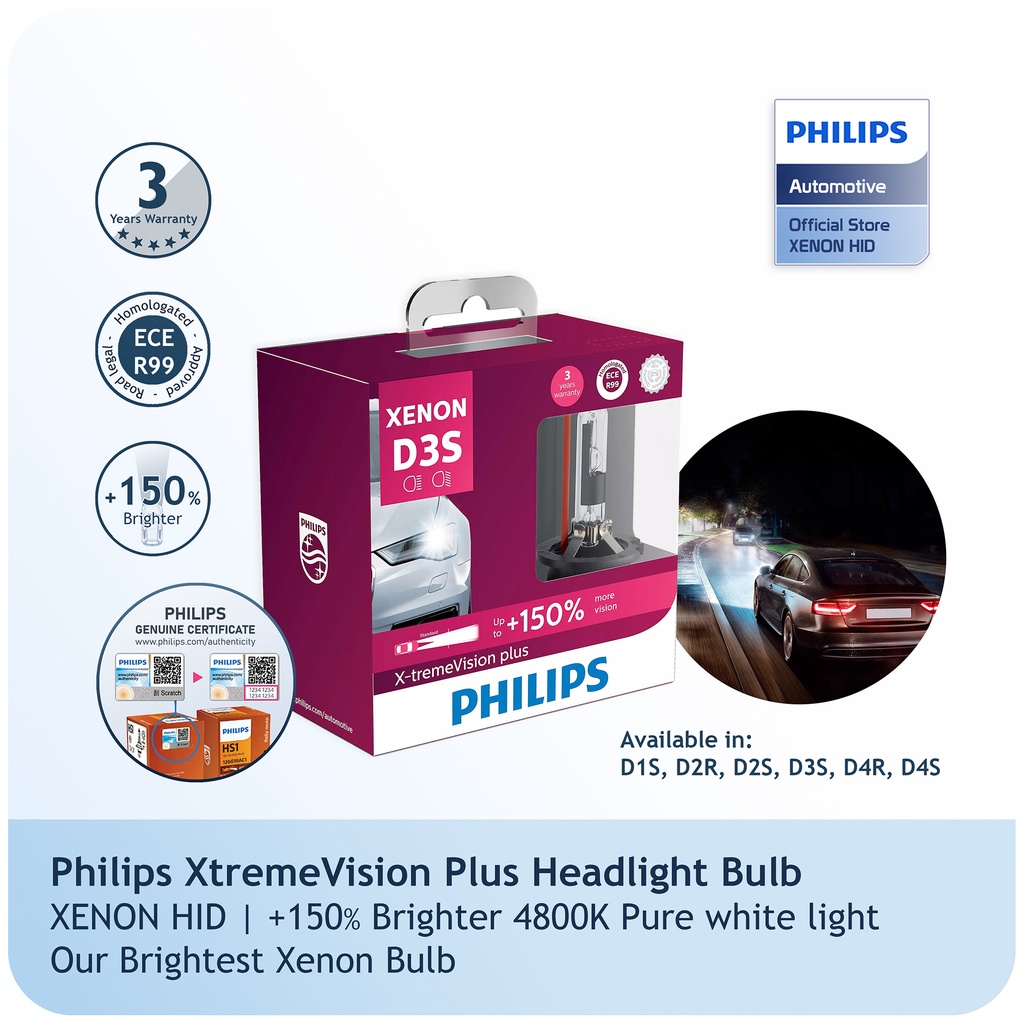 Philips Xenon Xtreme Vision Plus Car Headlight HID Bulb ( D1S D2R D2S ...