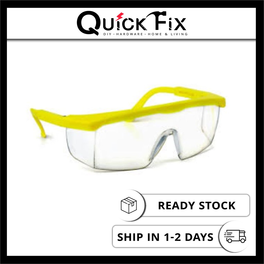 QuickFix Safety Googles Eye Protection Wear Yellow Frame Clear Lens ...