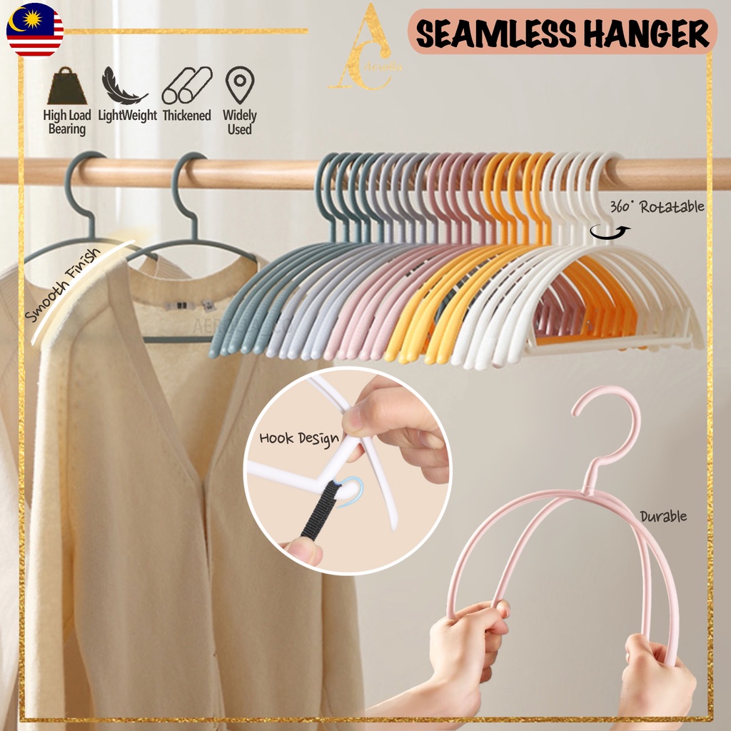 [NEW] Premium Hanger Seamless Clothes Hanger Baju Non-Trace Hanger Wide ...