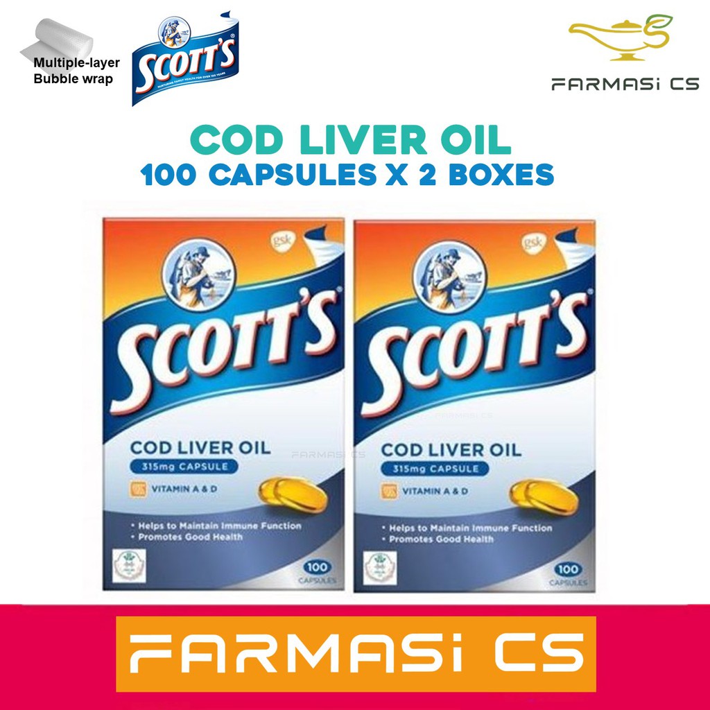 Scott's Cod Liver Oil 315mg 100 Capsules x 2 Boxes (TWIN) EXP:06/2026 ...