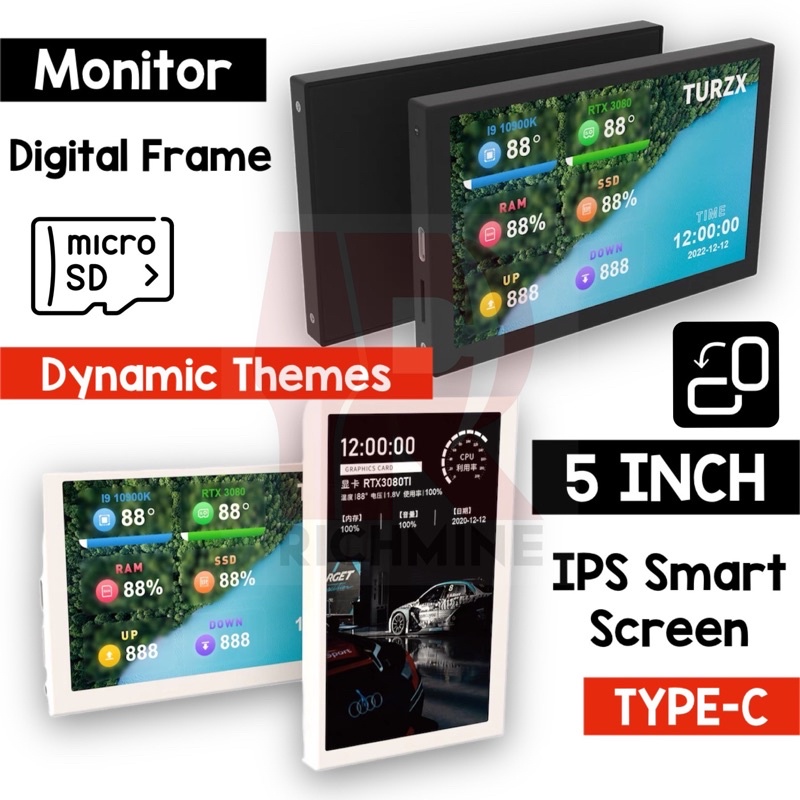 🌟NEW ITEM🌟 5” Screen IPS Monitor Dynamic themes Display Sensor Panel ...