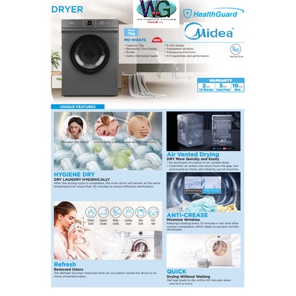 Midea Dryer (7KG) Button Program Selection Autosensing Electronic Dryer ...