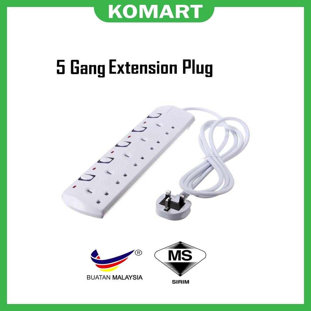 5 Gang 13AMP Extension Trailing Socket Wire Extension Plug | Shopee ...