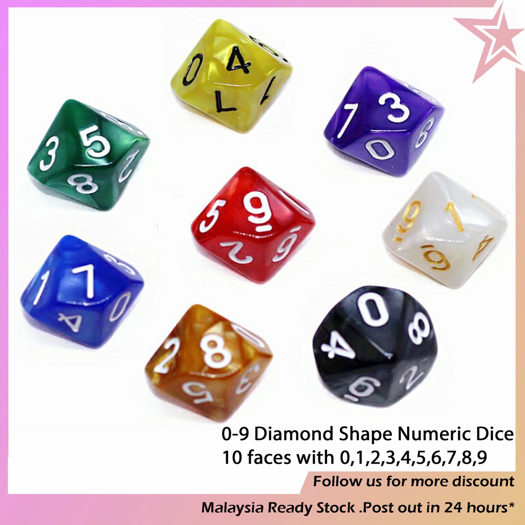 Ready Stock 0-9 Numeric Dice Acrylic Diamond Rhombus Shape Dice Game ...