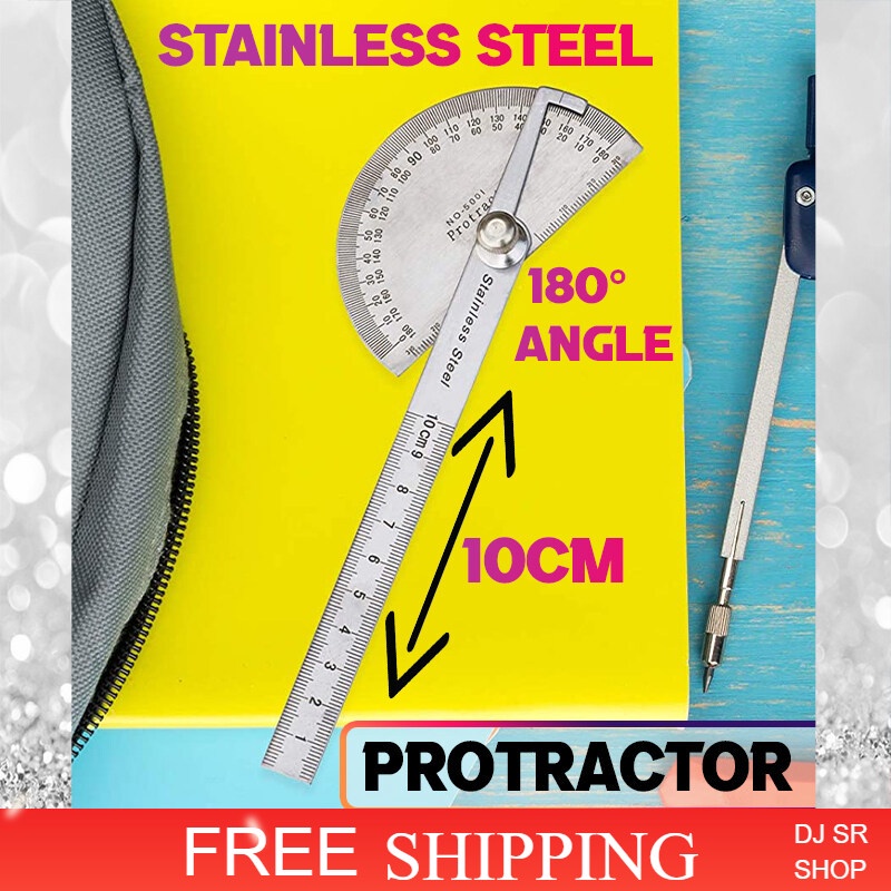 P-26478D Stainless Steel 180 DEGREE PROTRACTOR 10CM Angle Measurement ...