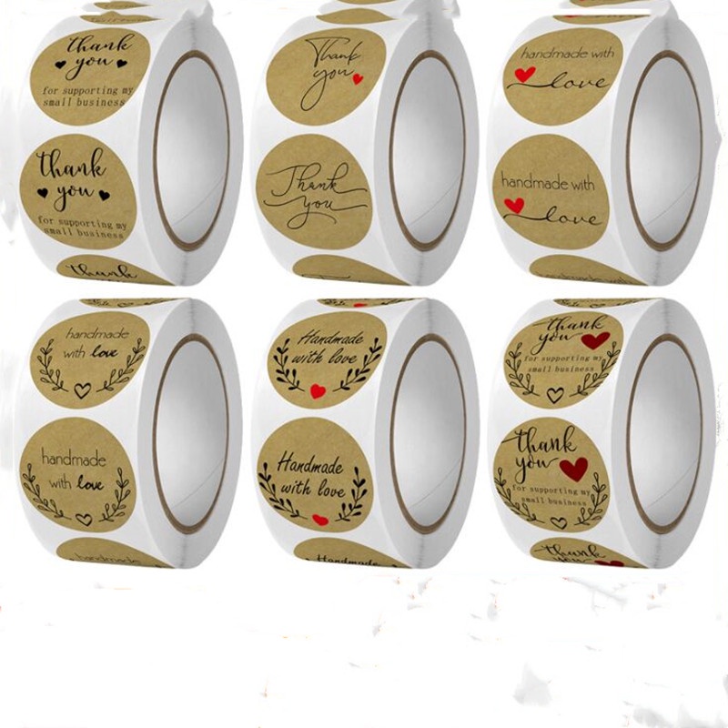 500pcs Natural Kraft Thank You Sticker Hand Made With Love Sticker ...