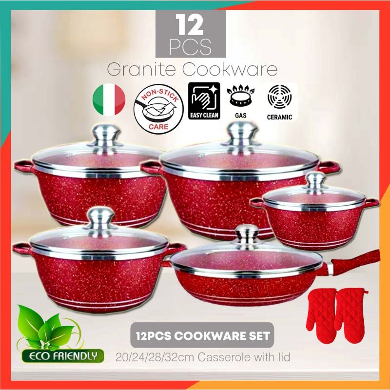 🔥ITALY GRANITE COOKWARE SET 12PCS ORIGINAL🔥 | Shopee Malaysia