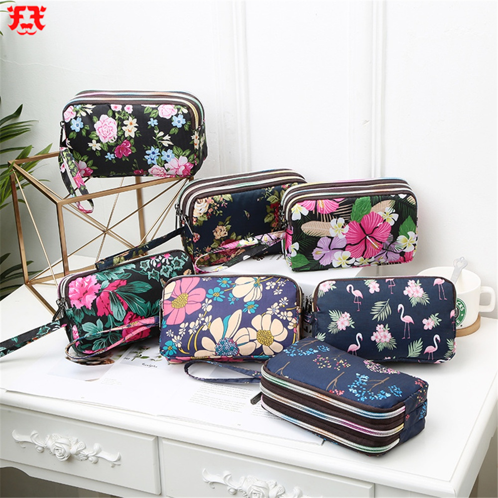 3 Zipper Women Waterproof Purse Cell Pouch Handbag Wallet Wristlet Bag ...