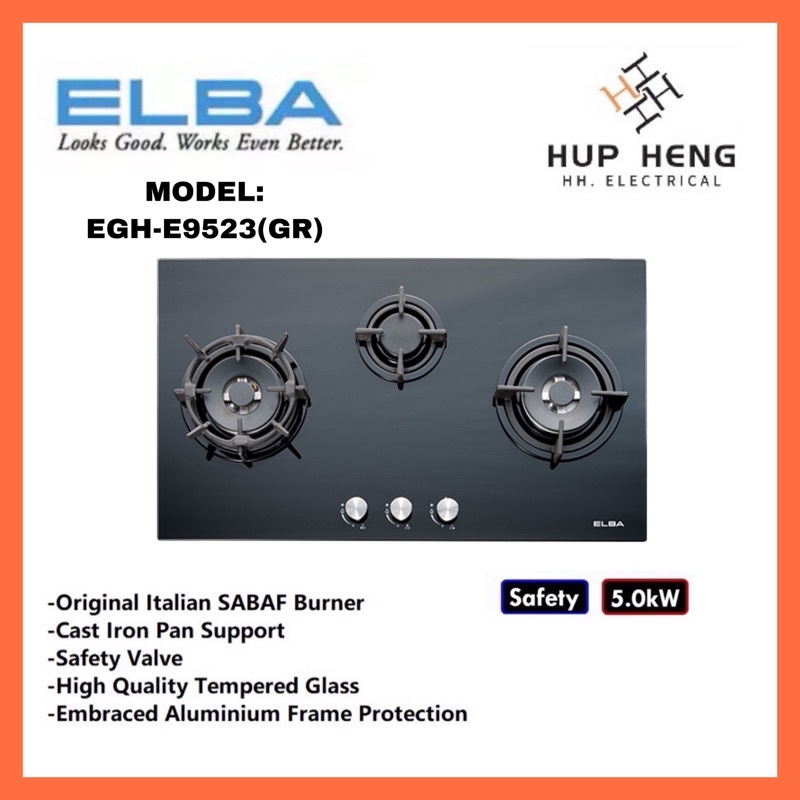Elba EGH-E9523 5.0KW 3 Burner Built In Glass Hob Cast Iron / Safety Valve | Shopee Malaysia