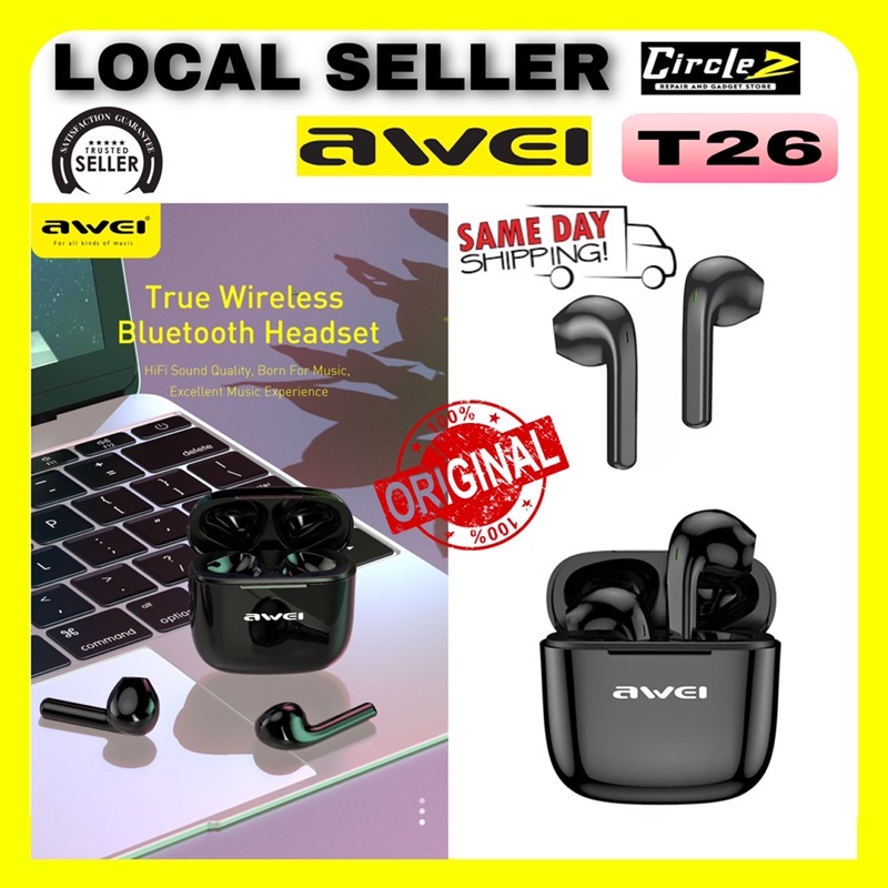 (ORIGINAL) Awei T26 TWS Wireless Bluetooth 5.0 Earphone with Charging ...