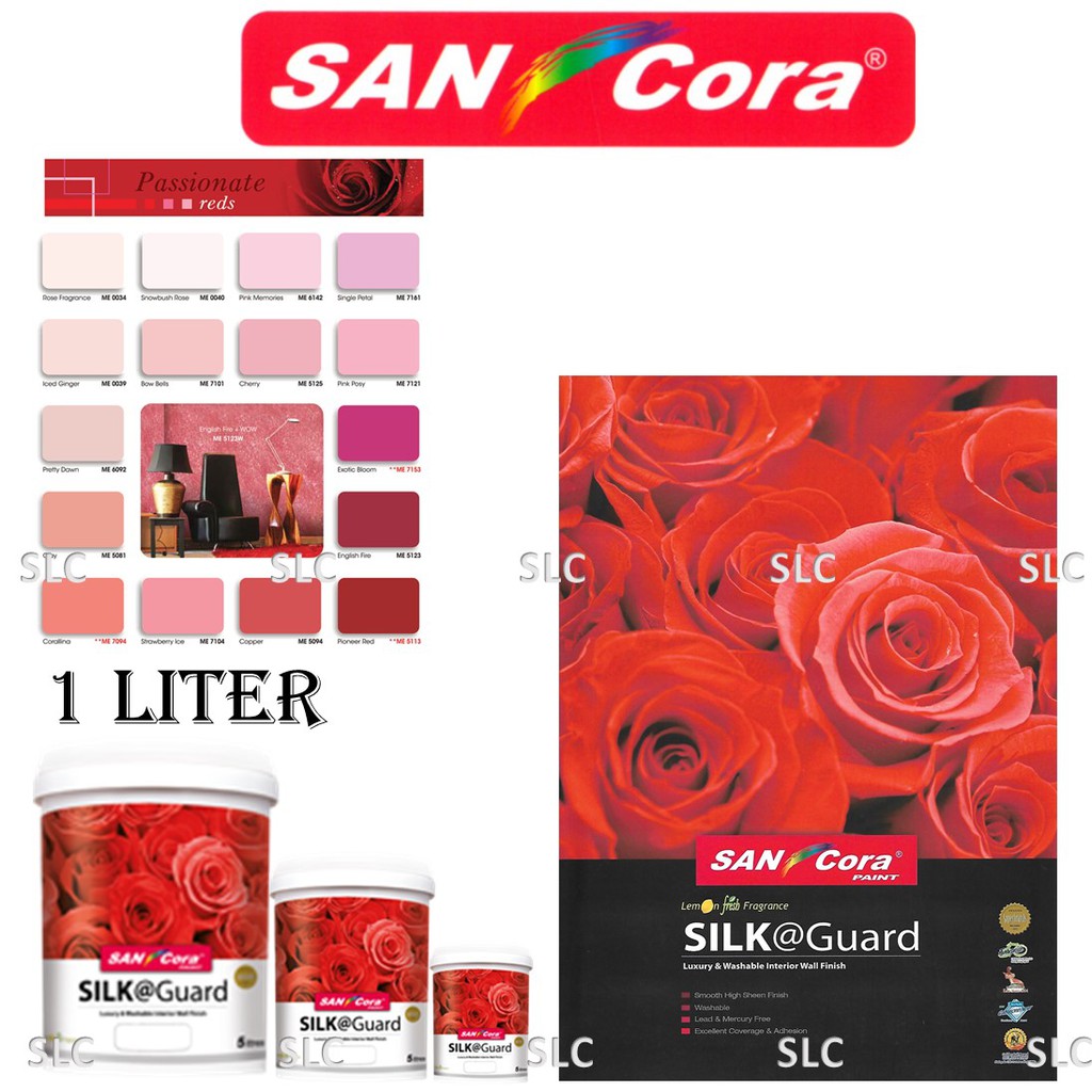 1L SANcora SILK@Guard Luxury & Washable Interior Wall Paint (珍珠漆) Red ...