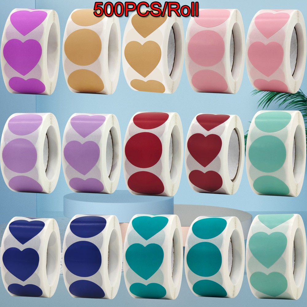 20 Kinds Color Chroma Round Heart Stickers Label Roll 500Pcs Dot for ...
