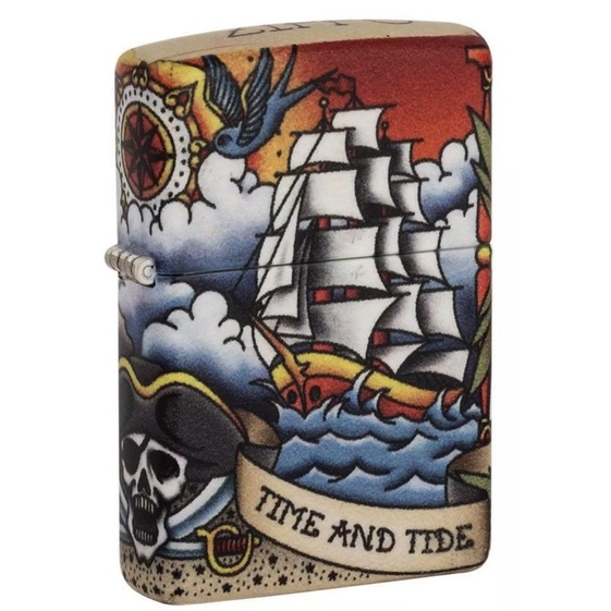 Zippo 540 Design Pirate Ship & Lighthouse, Nautical Tattoo Lighter ...
