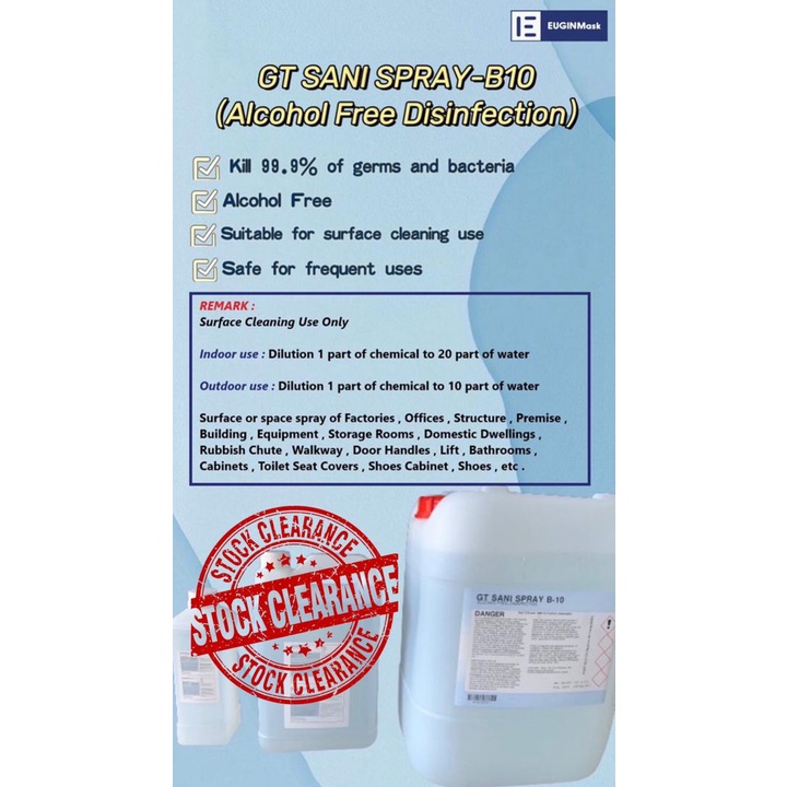 🔥🔥 STOCK CLEARANCE 🔥🔥 20L GT SANI SPRAY - B10 (Alcohol Free ...