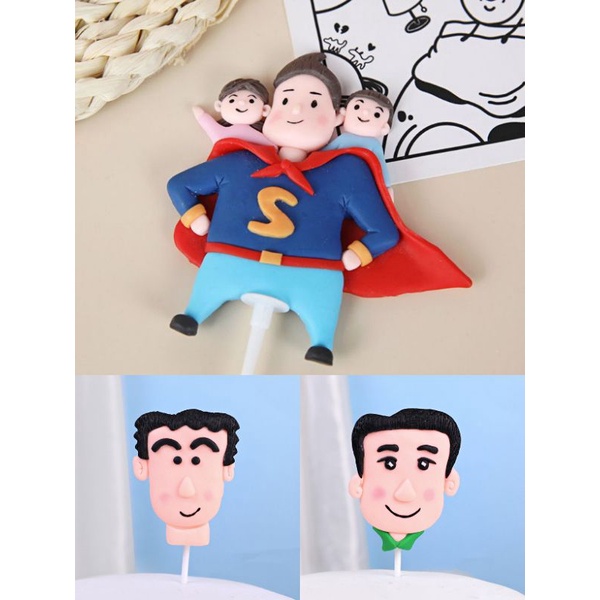 ️现货 ️烘焙蛋糕装饰父亲节软陶超人爸爸男士插件甜品派对带娃爸爸红披风 Super dad father day cake topper and decoration | Shopee ...