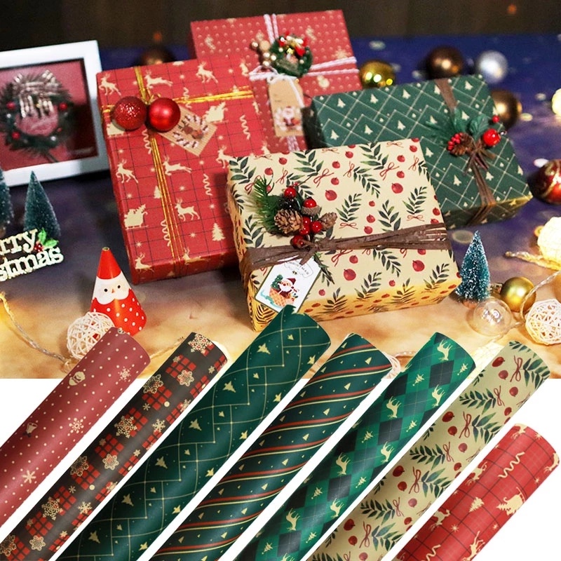 50*70cm Retro Kraft Paper Christmas Gift Box Decor Packaging Paper DIY ...