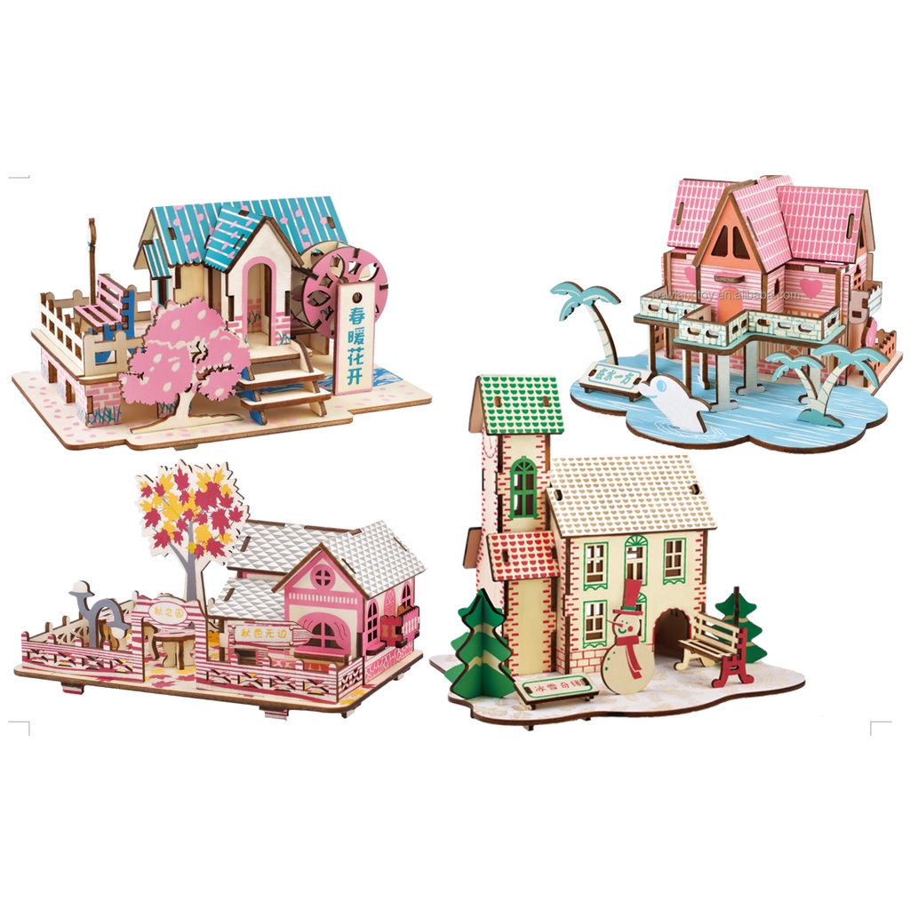 3D Woodcraft Puzzle DIY - 4 Seasons Series (Spring, Summer, Autumn ...