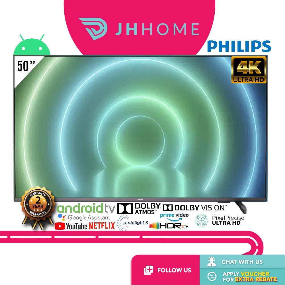 Philips 50 Inch 4K UHD Ambilight Android TV Dolby Atmos Dolby Vision ...