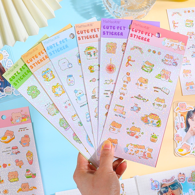 Lovely Cartoon Animal Series Shining Stickers Student Stationery Deco ...