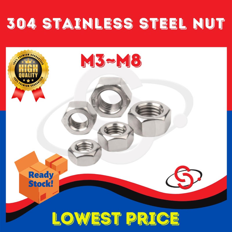 SCM M3 ~ M8 SUS304 Stainless Steel Nut Hexagon Nut 304 Fastener 不锈钢螺母 ...