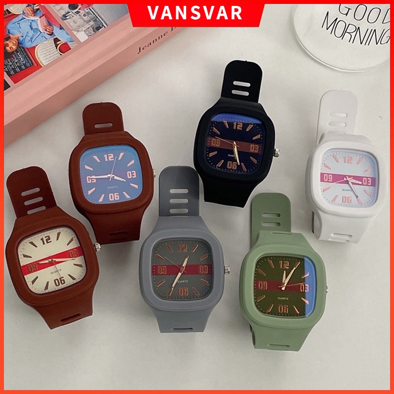 Ins Simple Women Square Sports Watch Unisex Silicone Band Quartz ...