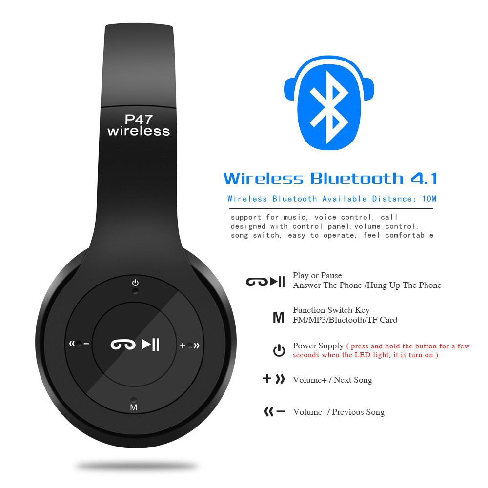 100% ORIGINAL P47 FOLDING WIRELESS BLUETOOTH HEADPHONE 5.0 + EDR ...