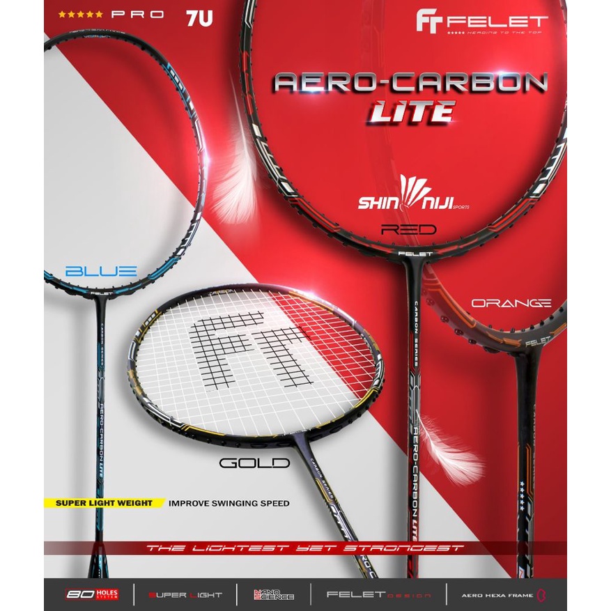Felet Fleet Badminton Racket Aero Carbon Lite 7U (Free Grip) | Shopee ...