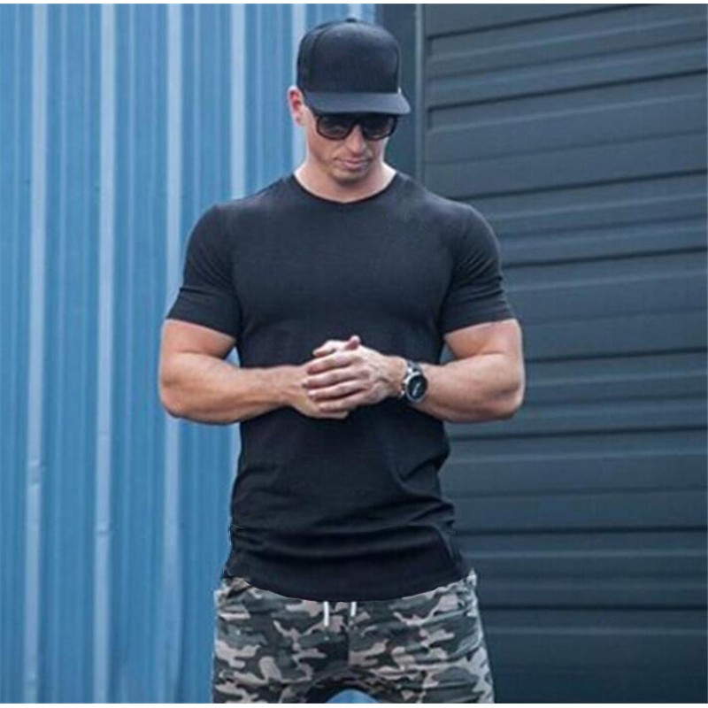 Muscle Mens Blank Plain T shirt Gym Bodybuilding Fitness Slim Sheer Top ...