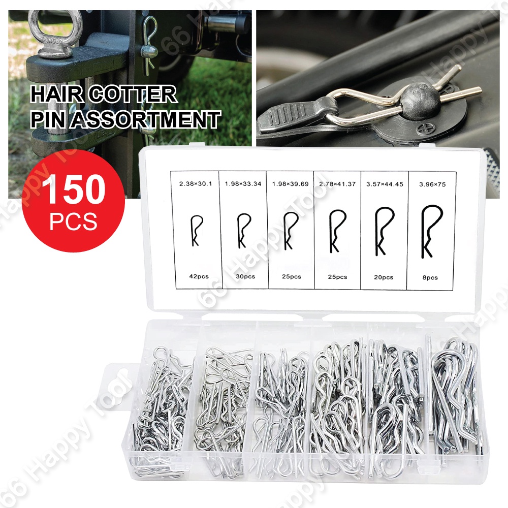150pcs Hair Cotter Pin Assortment 6 Sizes Clip Fastener R-Pin Tractor ...