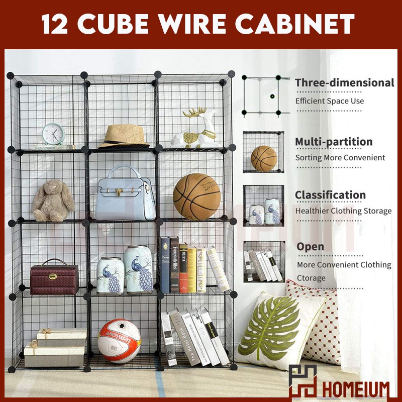Homeium Heavy Duty 12 Cube Cabinet Cubes Black Wired Wire Mesh DIY ...