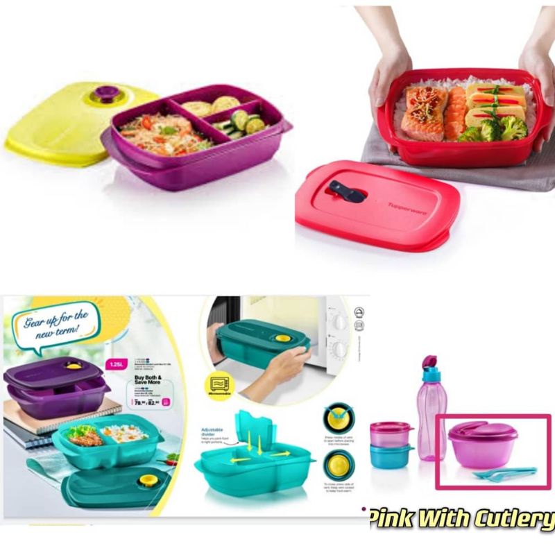 Tupperware Reheatable Lunch Box Crystalwave Rect 1000ml Divided Lunch ...