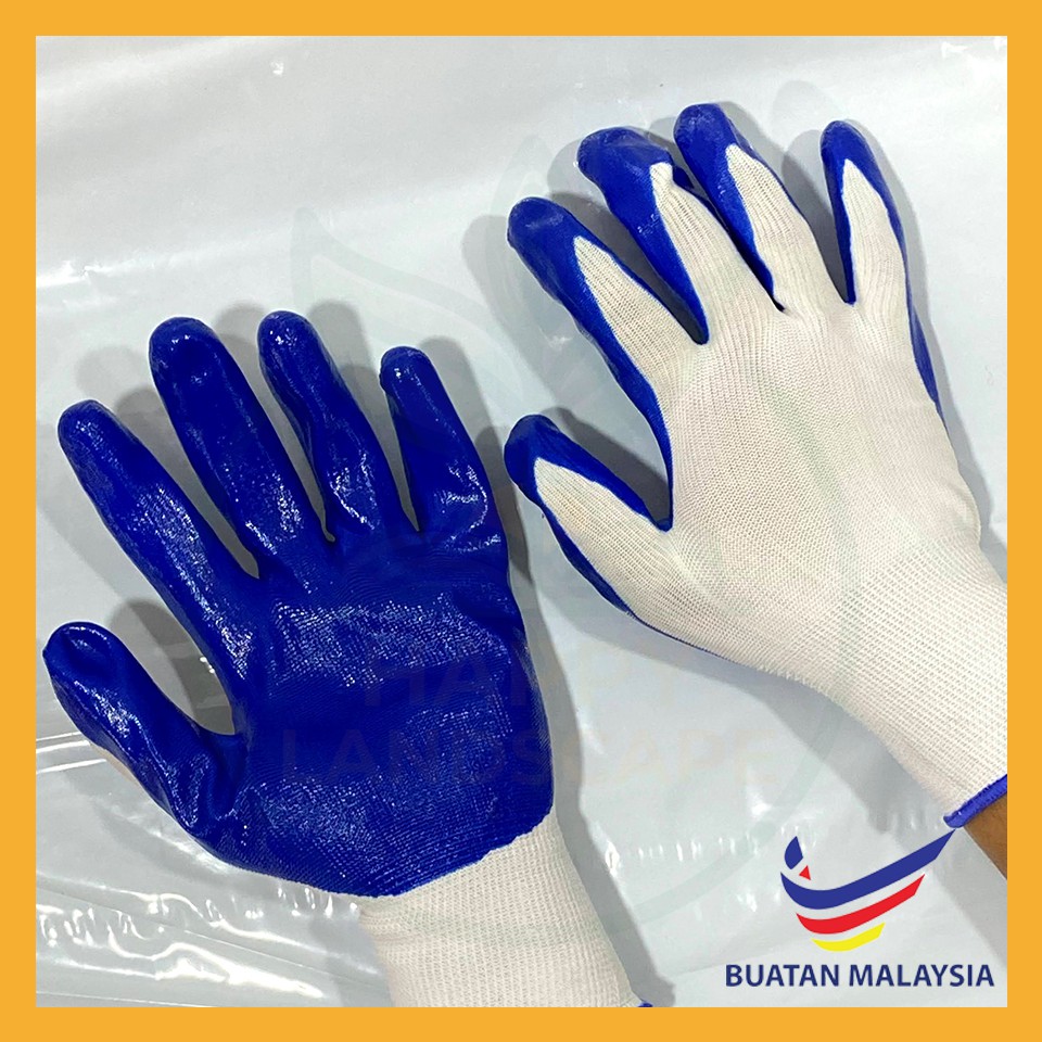 Nitrile Cotton Glove Blue White Anti Slip Oil Resistant Latex Coated ...