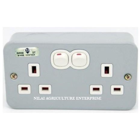 Metal Switch Socket 2 Gang 13A Shuttered Switched Outlet / Double Metal Clad | Shopee Malaysia