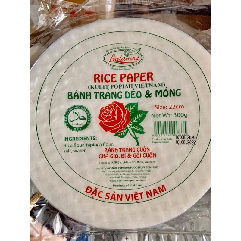 🐙🐙Vietnam Rice Paper 22cm Kulit Popia Popiah Halal 300g Kulit Popiah ...