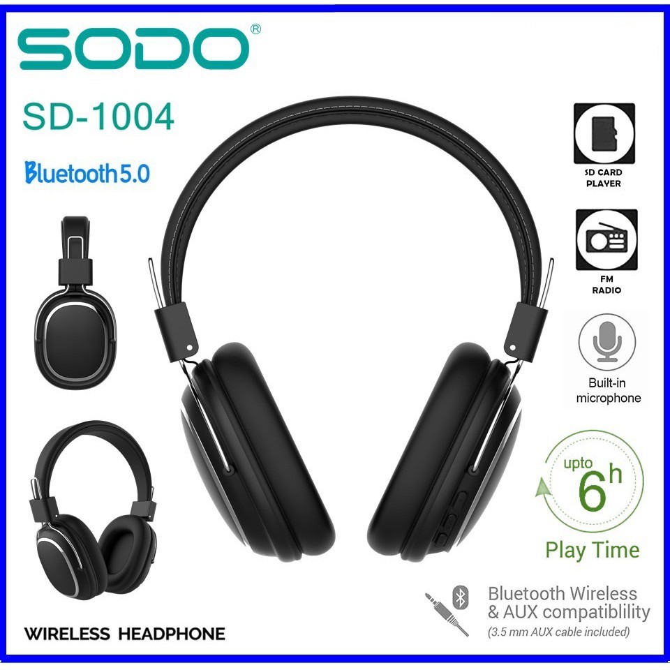 SODO SD-1004 Dual Mode (Wired & Wireless) Bluetooth 5 with AUX, TF Card, FM Headphone | Shopee ...