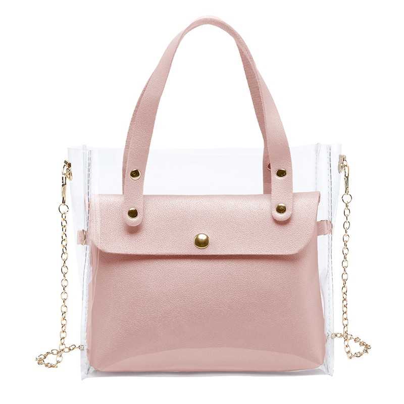 Women Transparent PVC Shoulder Bag Jelly Candy Color Small Chain (Pink ...