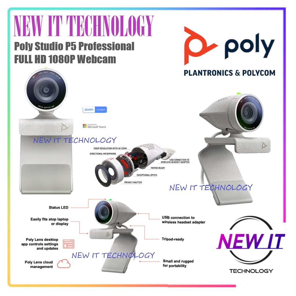 Poly Studio P5 Professional Full HD 1080P Built-in Mic Webcam Camera ...