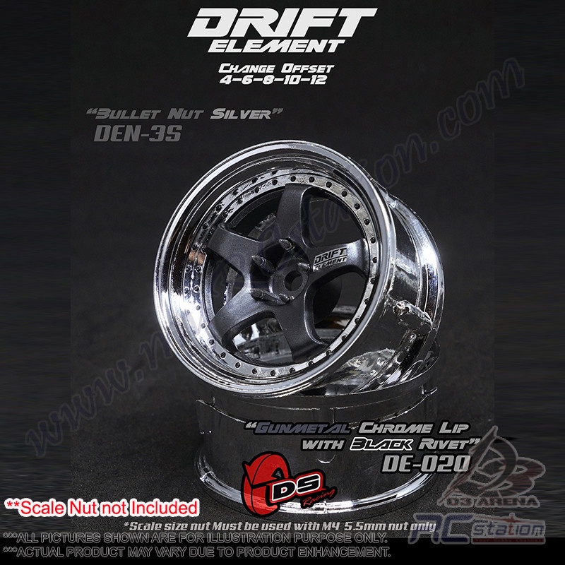 DS Racing #DE-020 - Drift Element Wheel - Adj. Offset (2) / Gun Metal ...