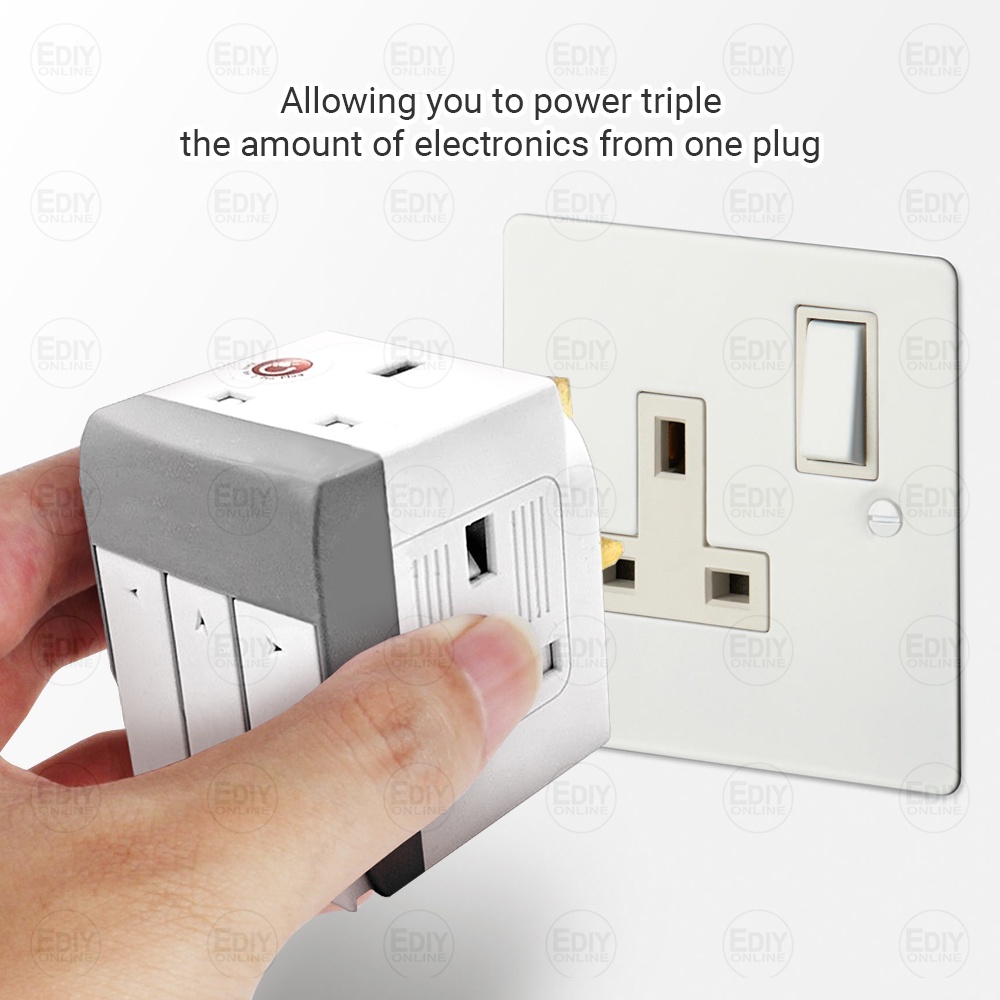 3 Way Adaptor Adapter Adaport MYHome With Multiple Neon Switch Safety ...